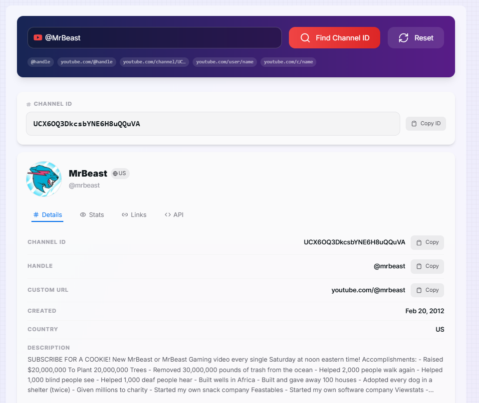 YouTube Channel ID Finder | Find Any Channel ID Instantly | WebToolsCenter