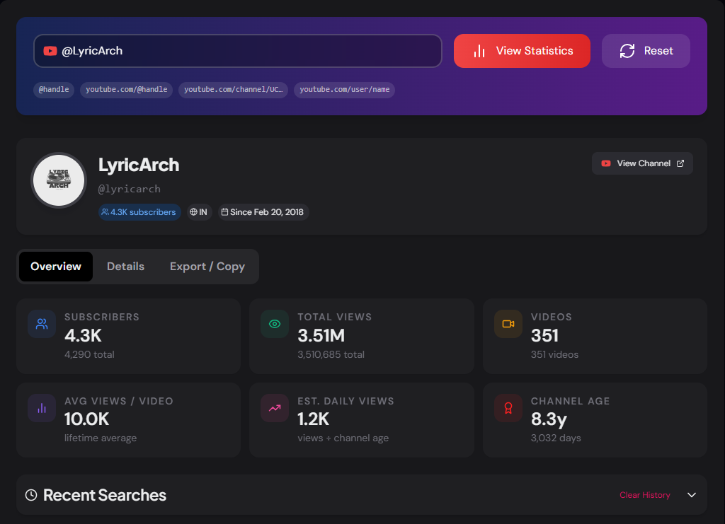 YouTube Channel Statistics Viewer | Channel Analytics Tool | WebToolsCenter